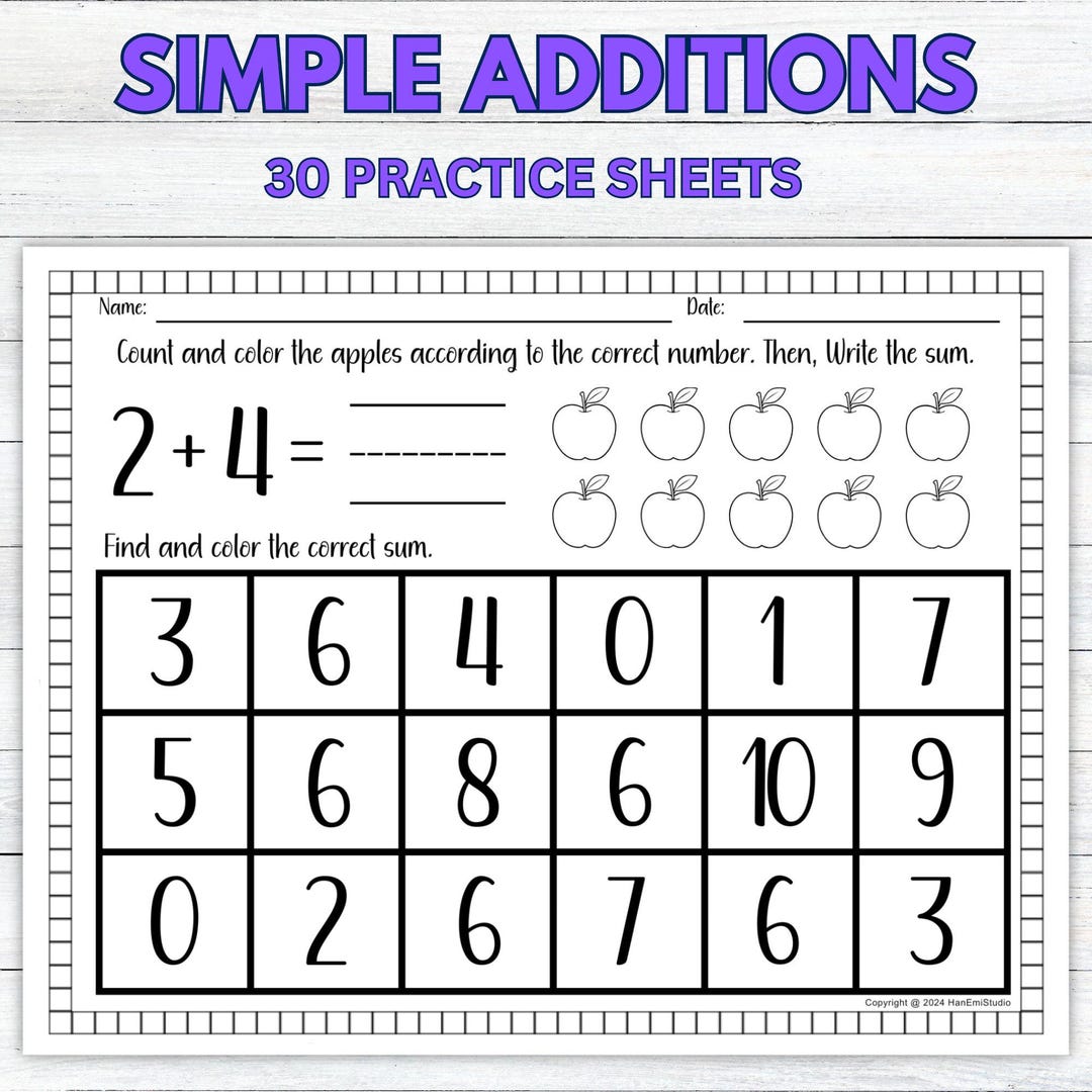 30-page Simple Addition Worksheets for Preschoolers and Kindergarteners ...