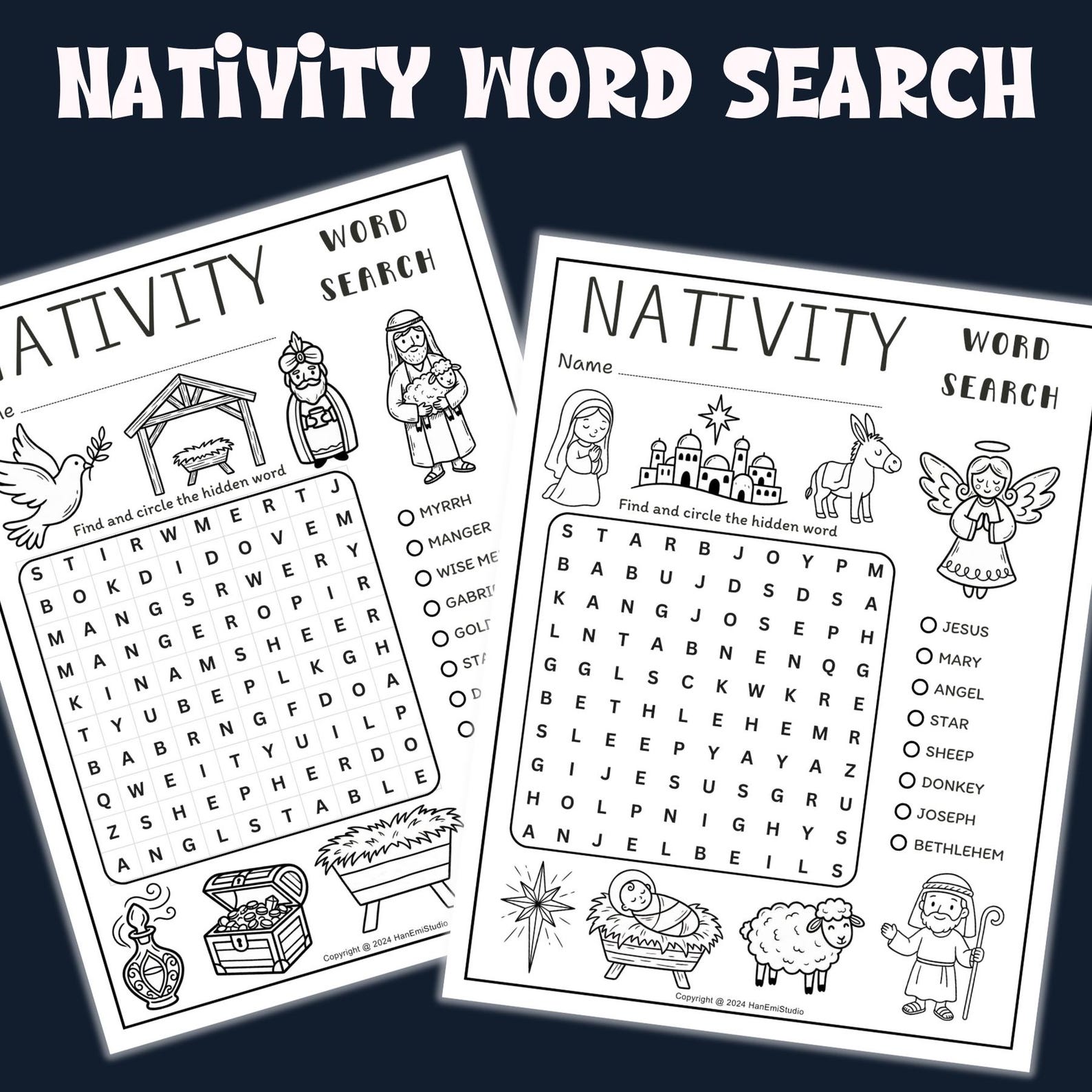 Nativity Word Search; Christmas Word Search; Sunday School Printable ...