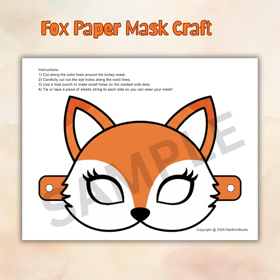 Fox Paper Mask Template for Kids; DIY Woodland Animal Craft; Paper Mask ...