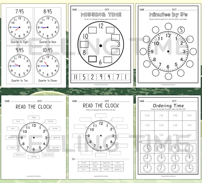 50 Page Telling Time Worksheets; Reading Time; Telling Time Practice ...