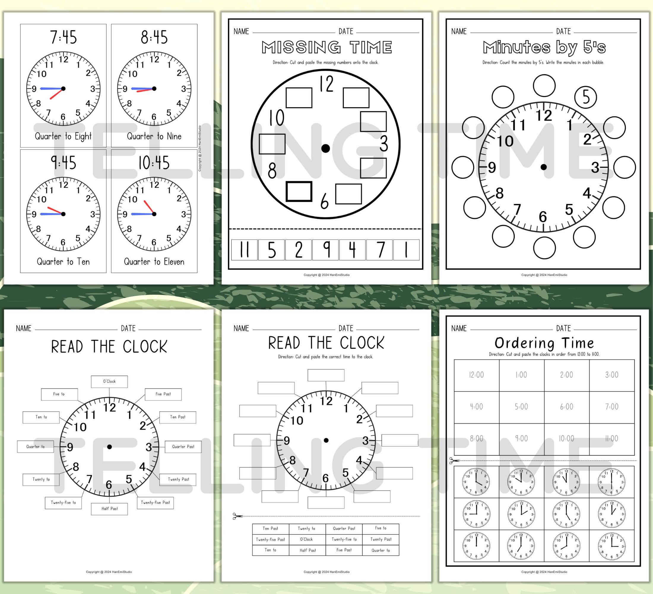 50 Page Telling Time Worksheets; Reading Time; Telling Time Practice ...
