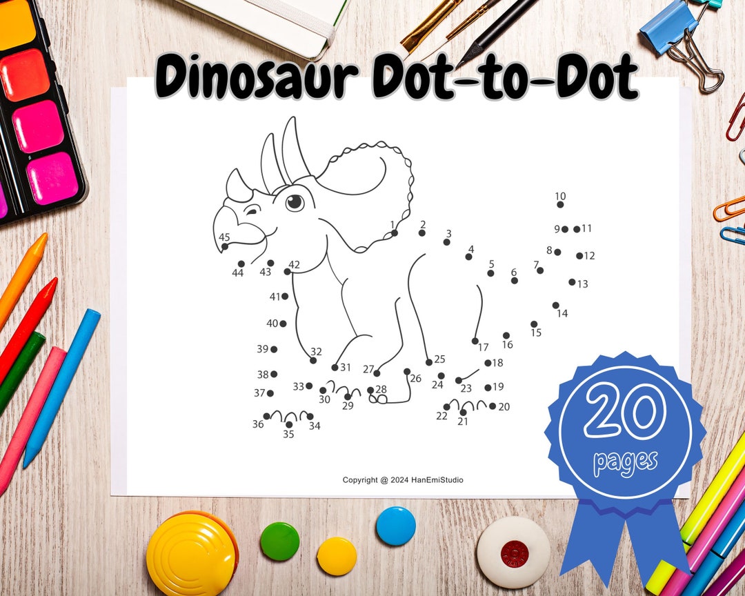 20 Page Dinosaur Dot to Dot Page; Dot to Dot Coloring Page; Dot Marker ...