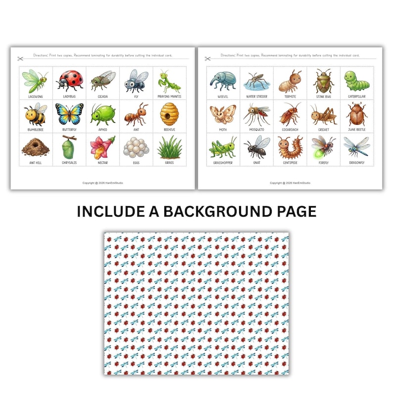 Insects Memory Game Printable; Bug Matching Cards for Kids; Spring ...