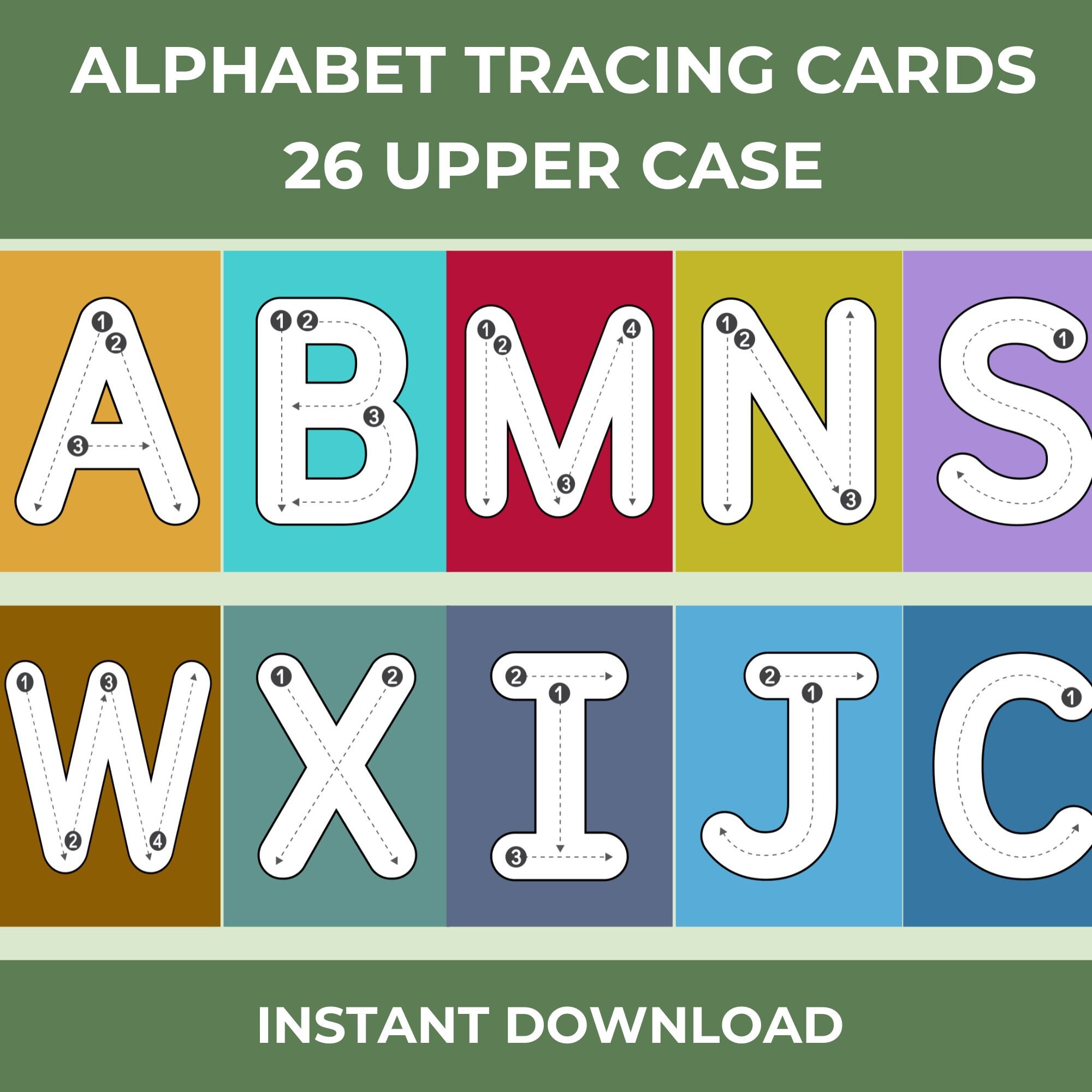 26 Alphabet Tracing Cards Upper Case Letters; Flash Cards; Handwriting ...