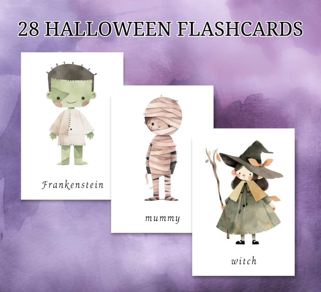 28 Watercolor Halloween Vocabulary Flashcards for Kids; Kids Learning ...