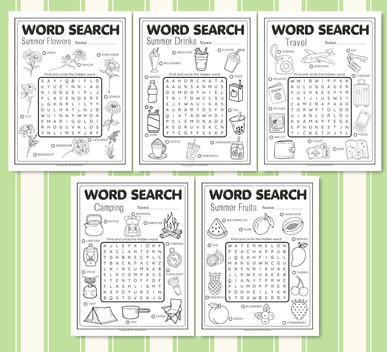 10-page Summer Word Search for Kids; Printable Word Search Pages; Kids ...