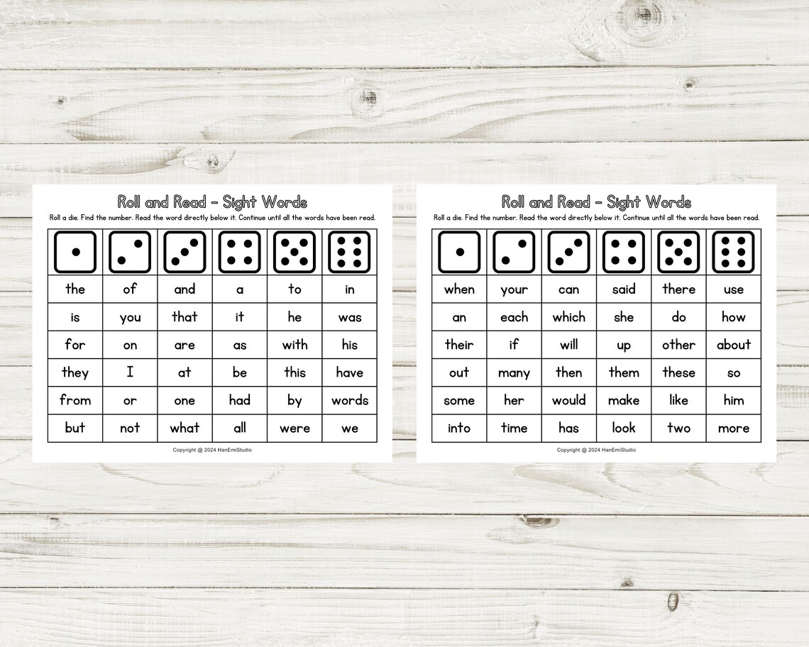 Roll and Read Sight Words Game - First 350 Fry Sight Words (10 Pages ...