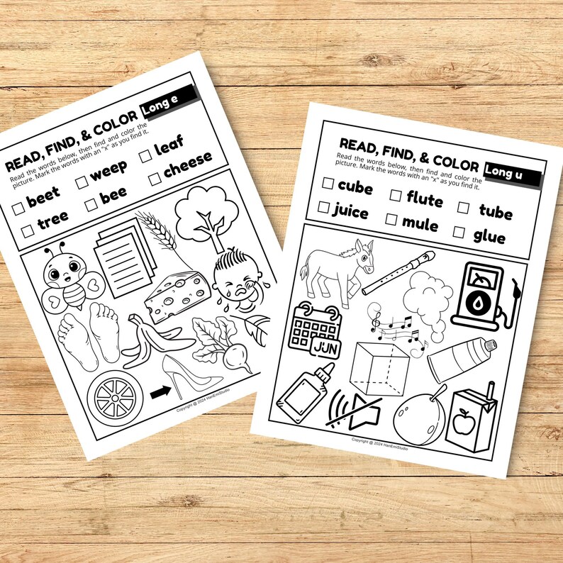 10 Page Read Find Color Short and Long Vowels; 4 – 6 Years Old; Prek ...