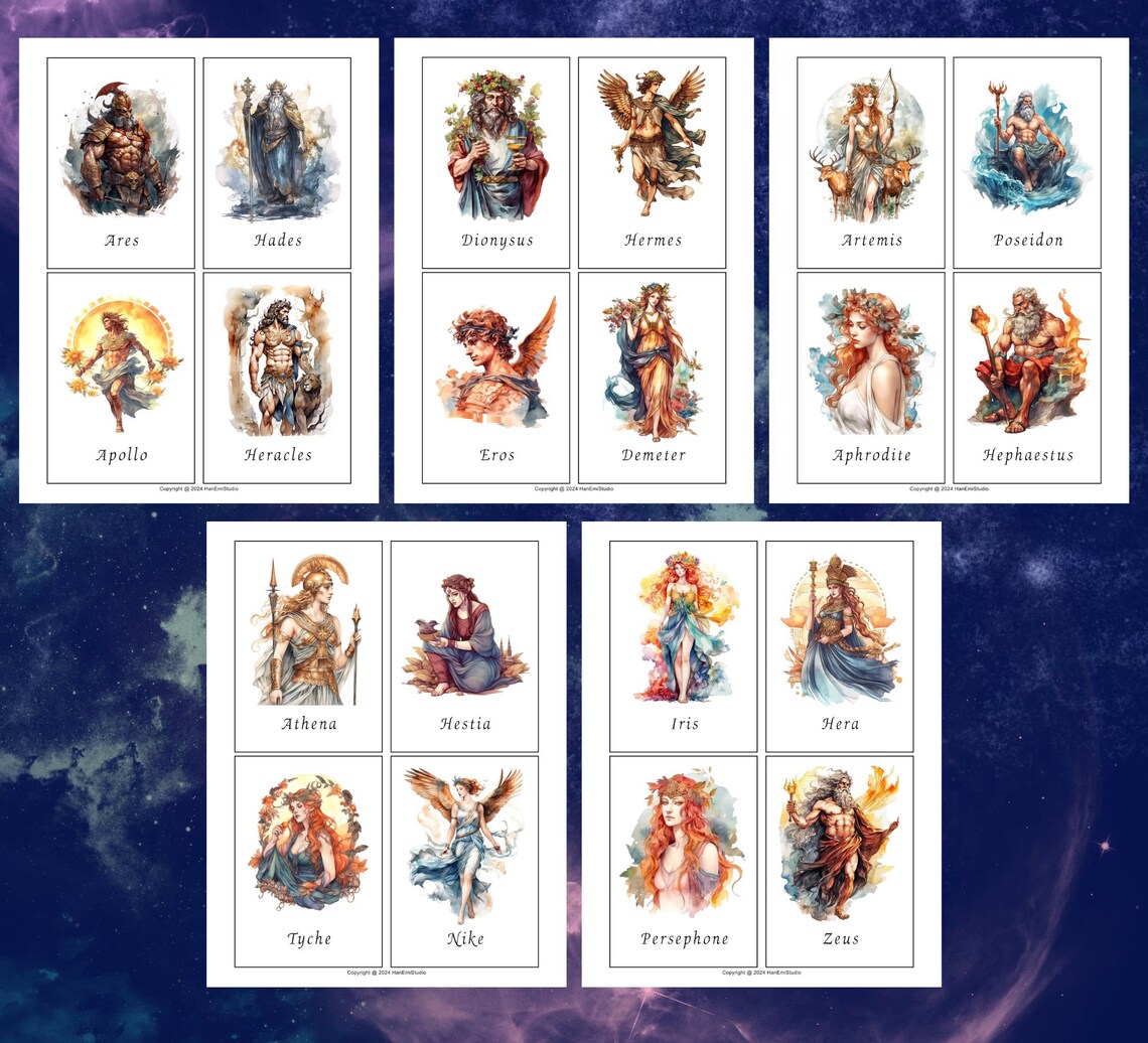 20 Greek Gods and Goddesses Flashcards; Printable Flashcards ...