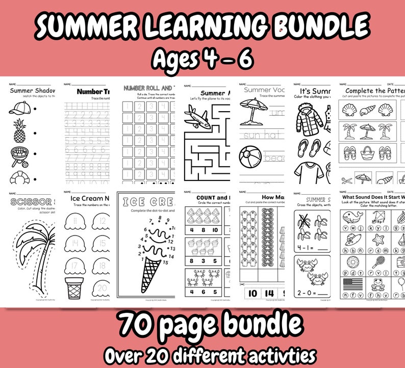 Preschool Learning Bundle; 70 Pages; Prek Workbook; Summer Learning ...