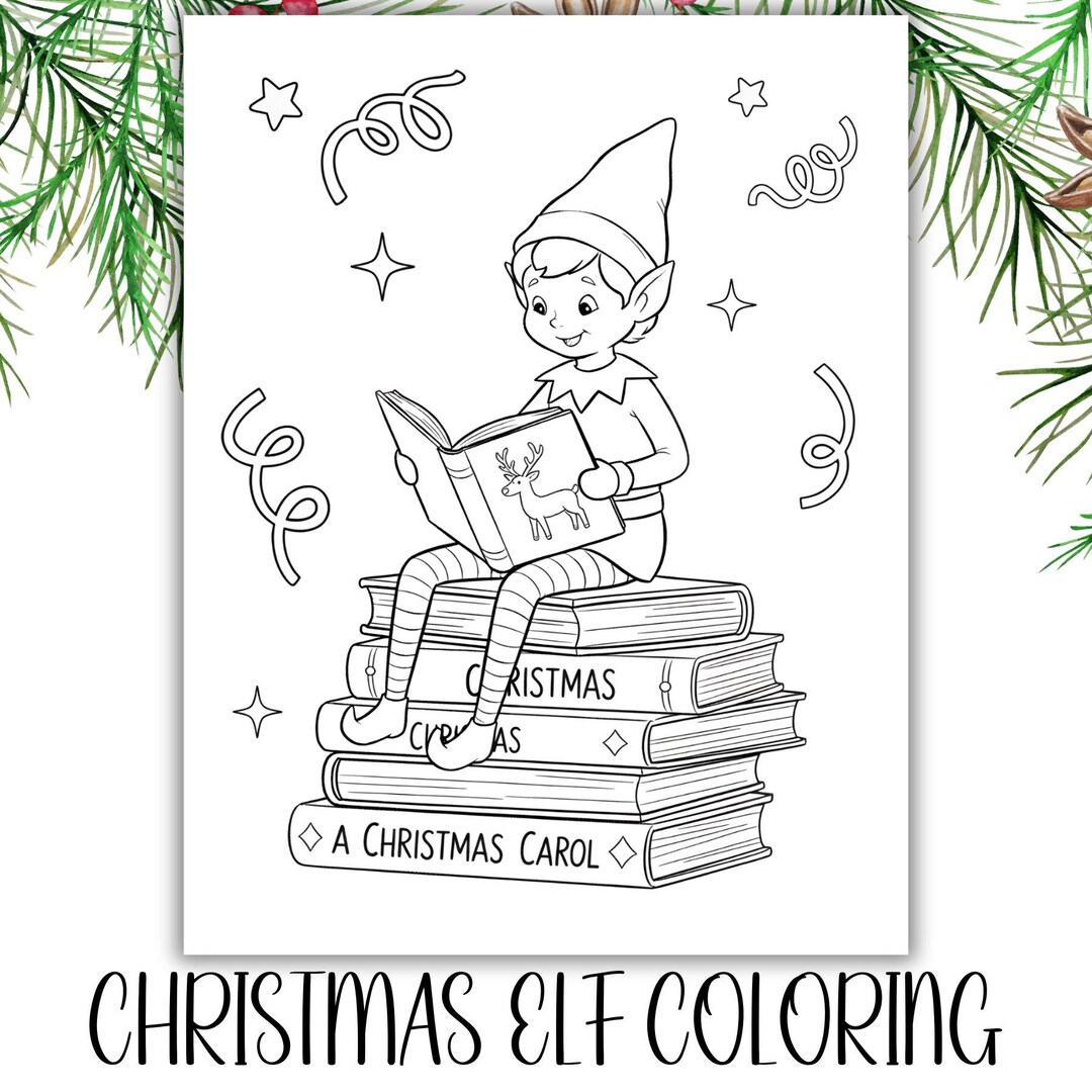 Christmas Elf Coloring Page; Printable Christmas Coloring Page for Kids ...