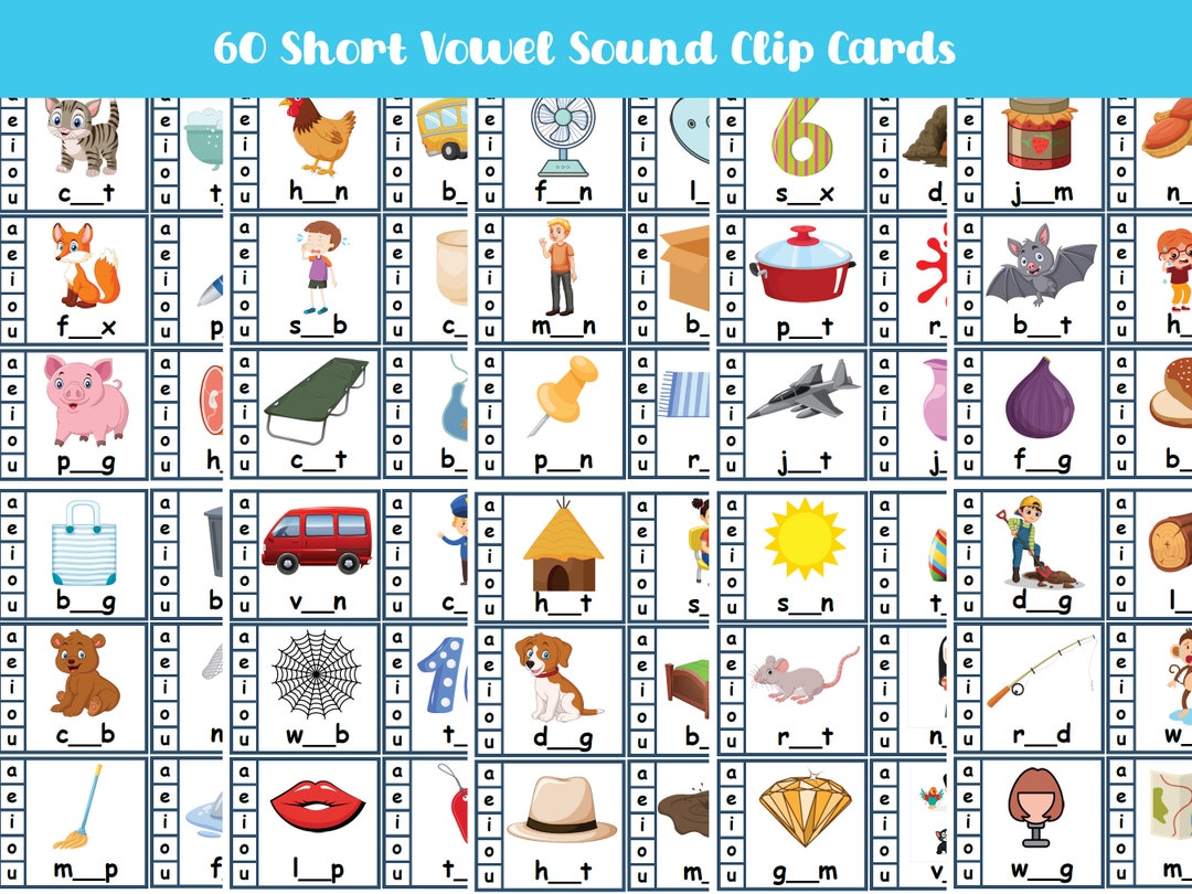 60 Short Vowel Sound Clip Cards; Short Vowel Sound Recognition; CVC ...