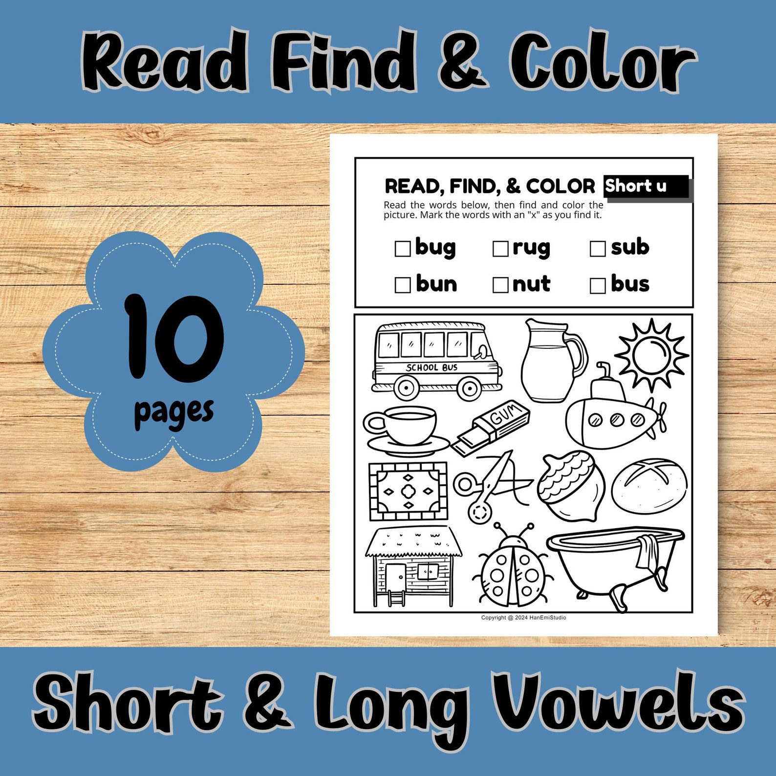 10 Page Read Find Color Short and Long Vowels; 4 – 6 Years Old; Prek ...