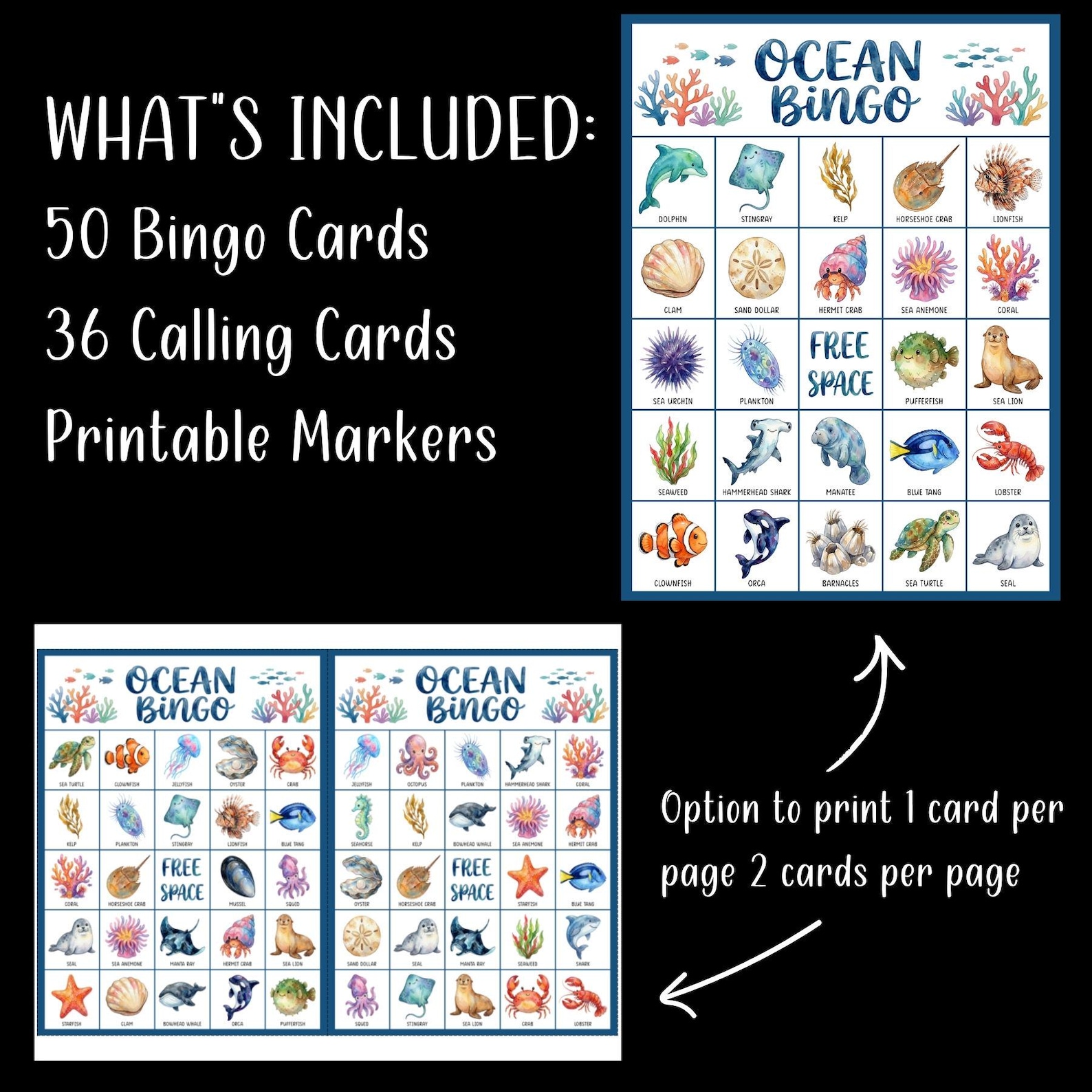 Ocean Bingo Printable Game; Under the Sea Birthday Party Activity; Sea ...