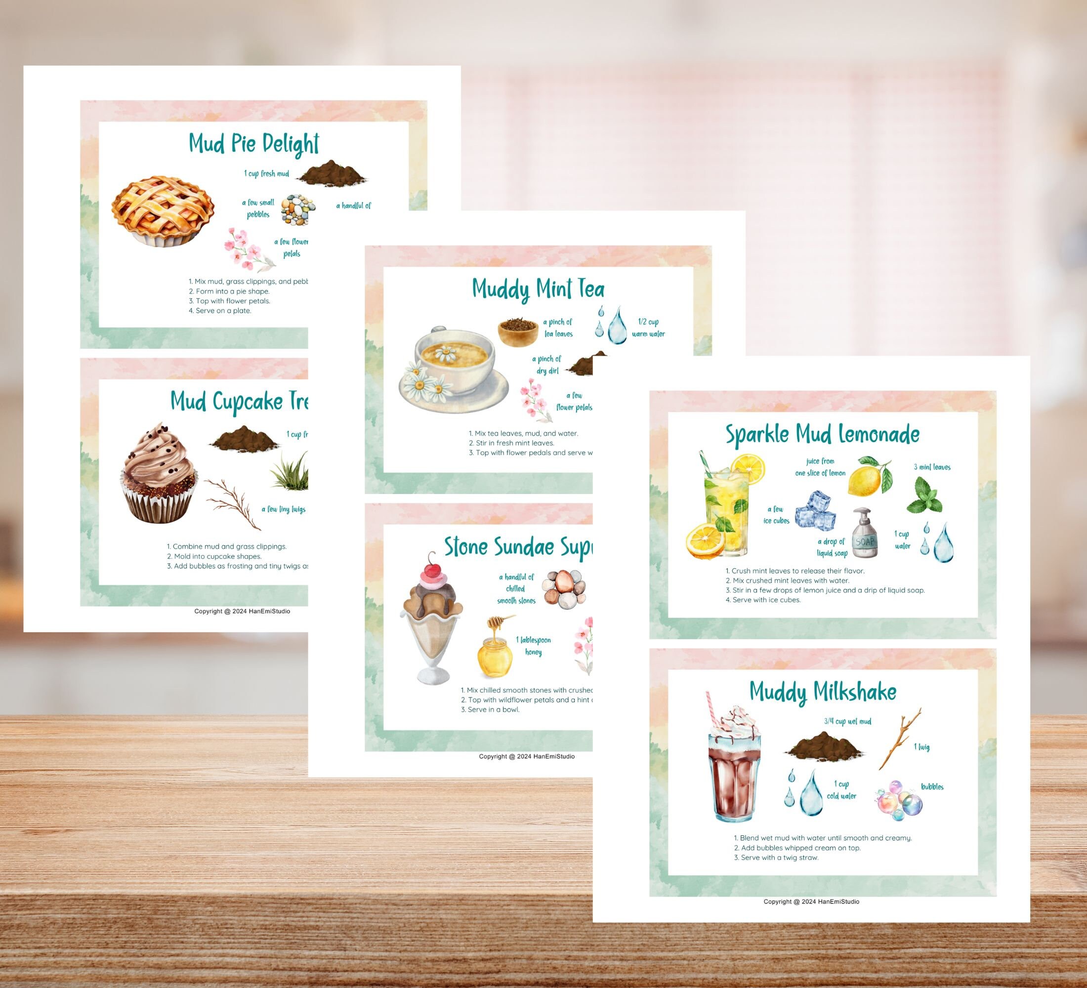 14 Mud Kitchen Recipe Cards With Restaurant Menu for Pretend Play ...