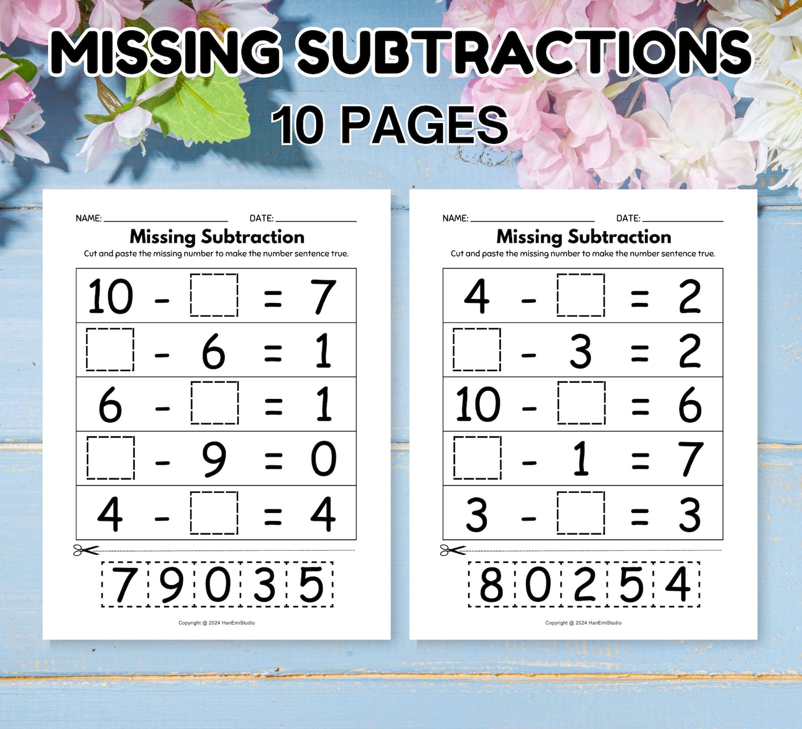 10-page Missing Subtraction Worksheets Numbers 1 - 10; Preschool Math ...