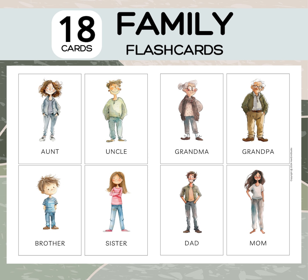 18 Family Flashcards; Vocabulary Flashcards for Kids; Kids Flash Cards ...