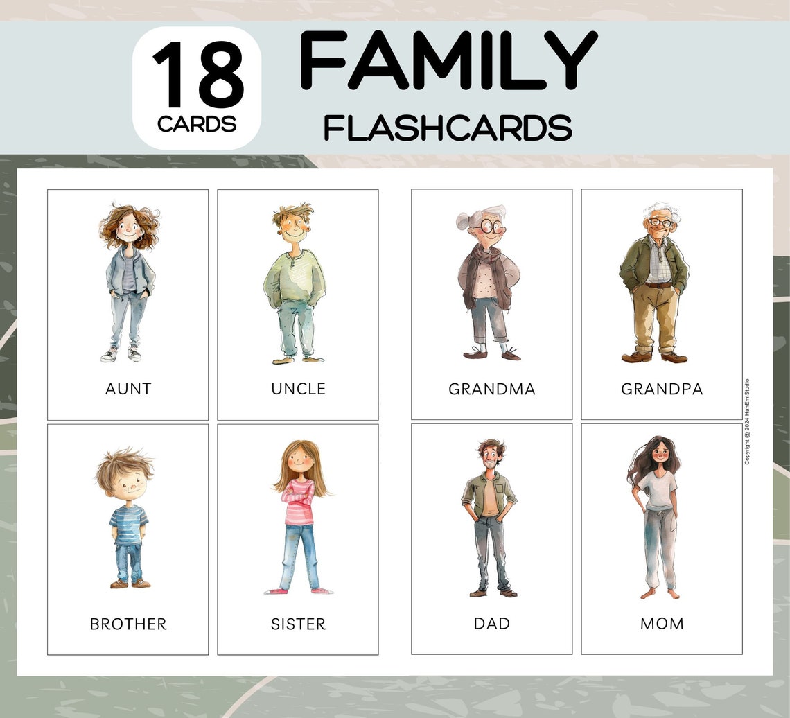 18 Family Flashcards; Vocabulary Flashcards for Kids; Kids Flash Cards ...