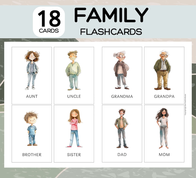 18 Family Flashcards; Vocabulary Flashcards for Kids; Kids Flash Cards ...