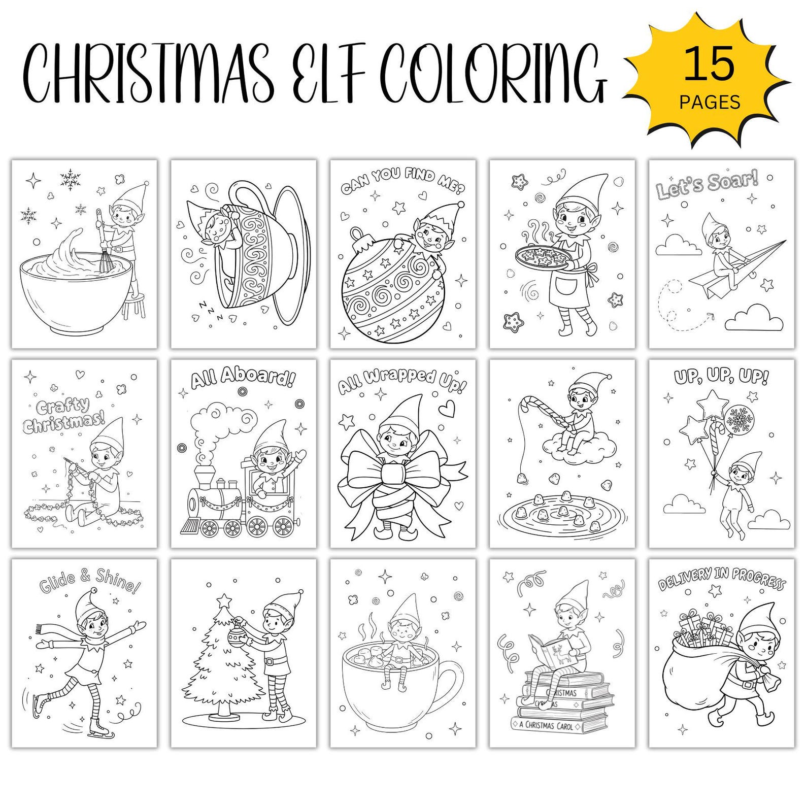 Christmas Elf Coloring Page; Printable Christmas Coloring Page for Kids ...