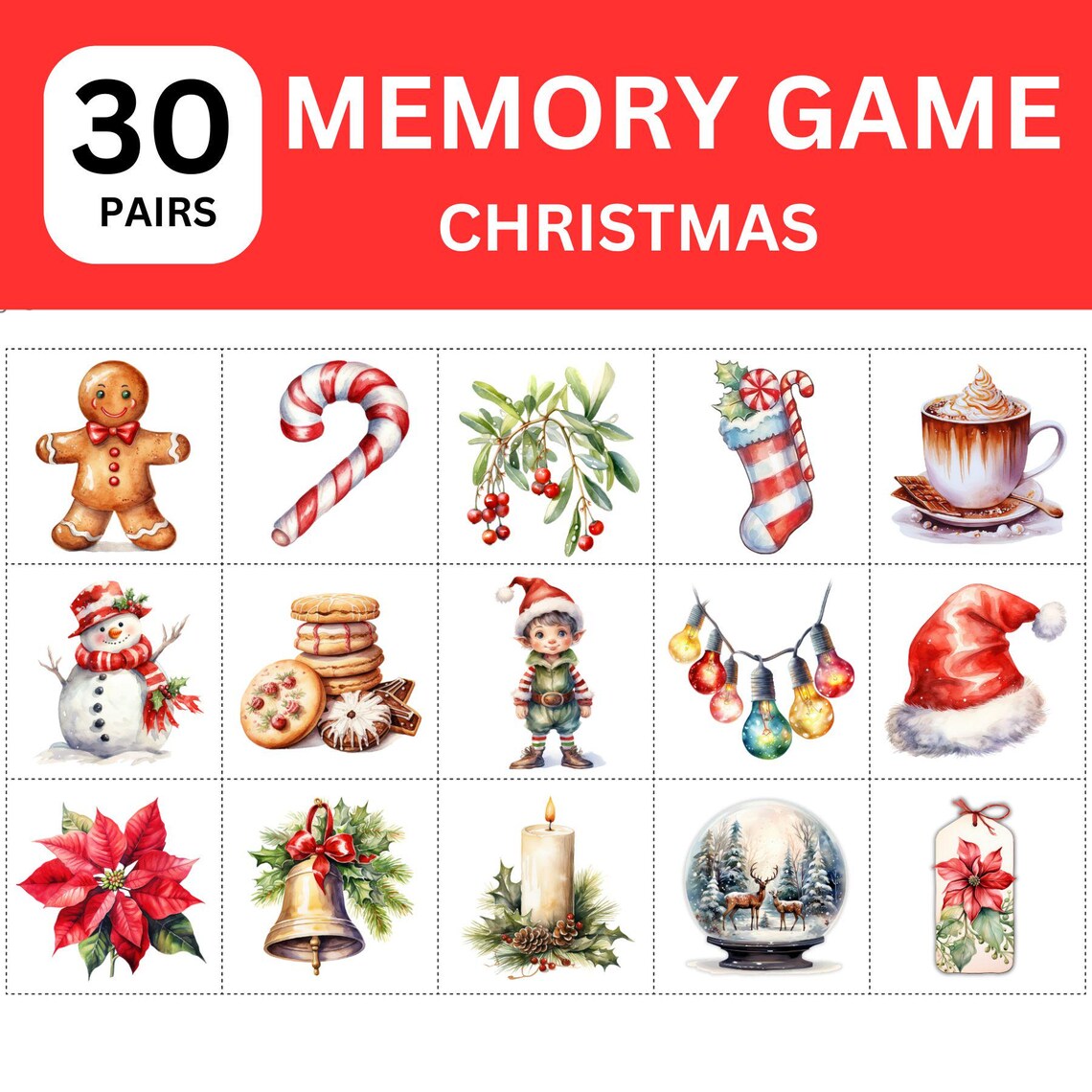 30 Pairs Christmas Memory Game; Winter Memory Game; Christmas Matching ...