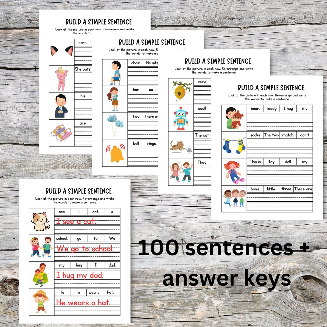 100 Build a Simple Sentence; 25 Page Worksheets; Sentence Correction ...