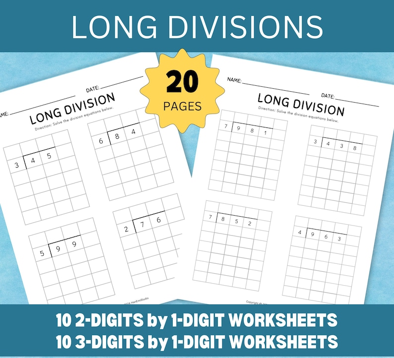 20-page Long Division Worksheets for 4th and 5th Graders; Printable ...