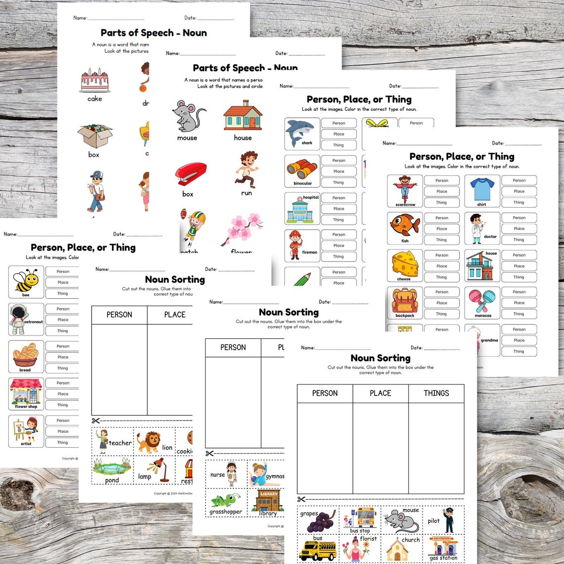 21 Noun Worksheets Bundle, Parts of Speech; Printable Noun Practice ...