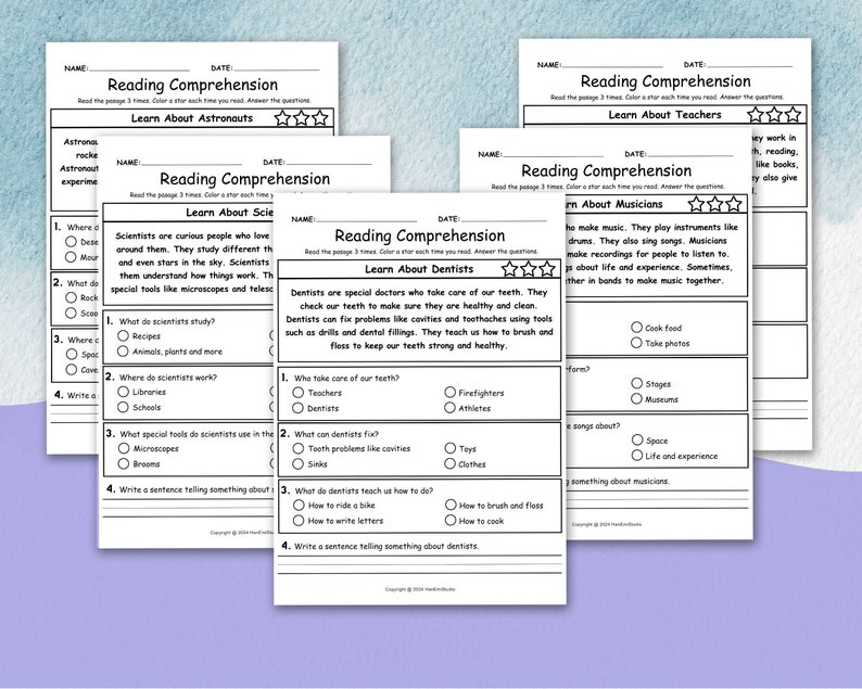 20 Reading Comprehension Worksheets About Professions for Ages 5-7 ...