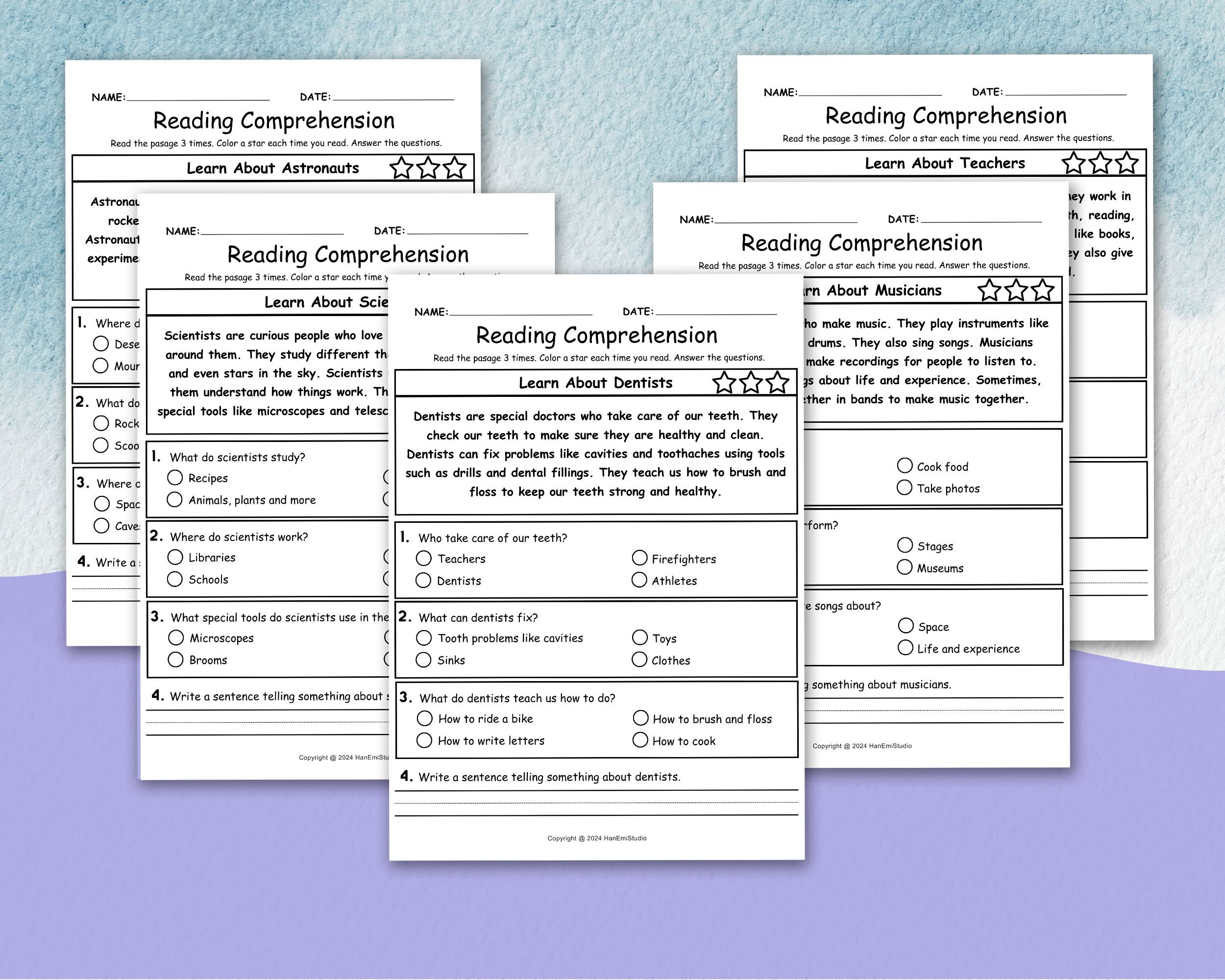 20 Reading Comprehension Worksheets About Professions for Ages 5-7 ...