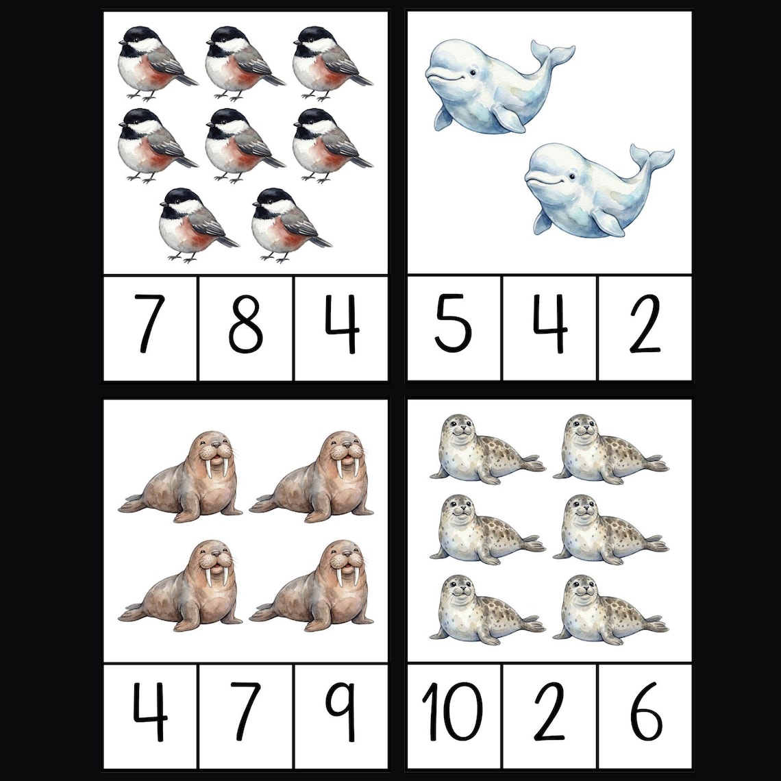 Arctic Animal Counting Clip Cards 1 – 10; Winter Math Worksheet; Prek ...