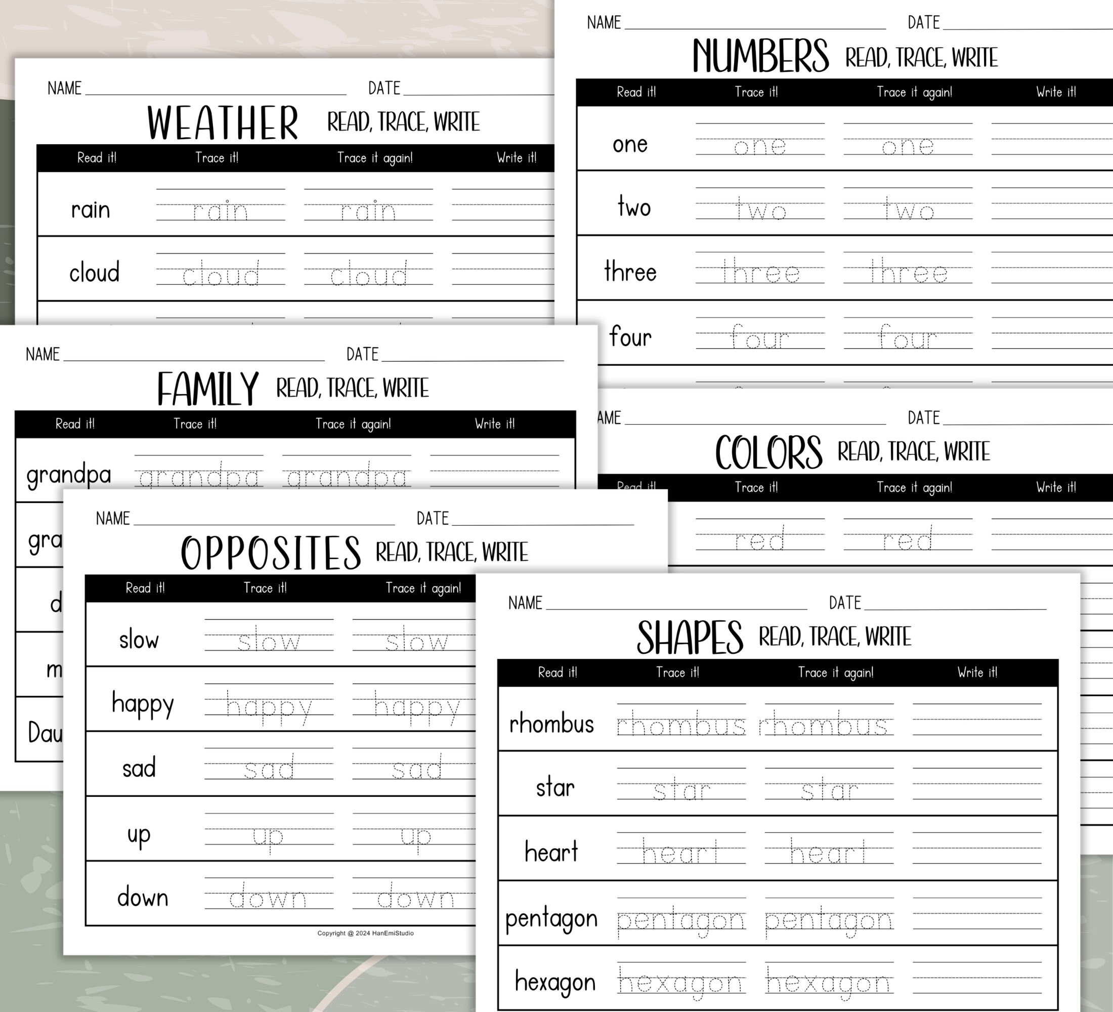 50 Page Handwriting Practice Worksheet for Kids; Trace and Write ...