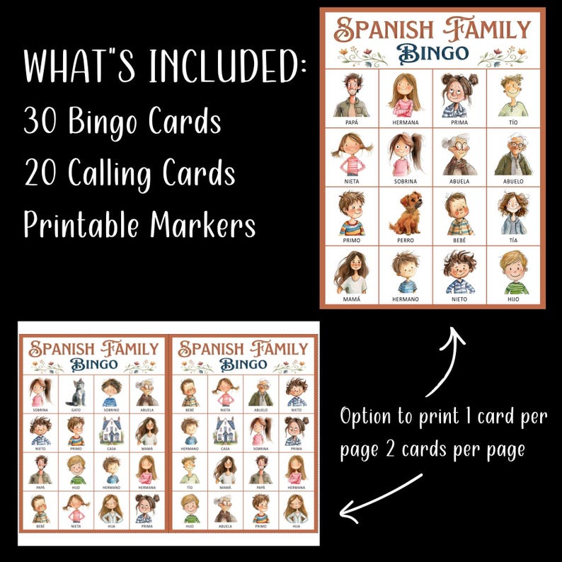 Spanish Family Bingo Game Printable; Lotería De La Familia; Spanish ...
