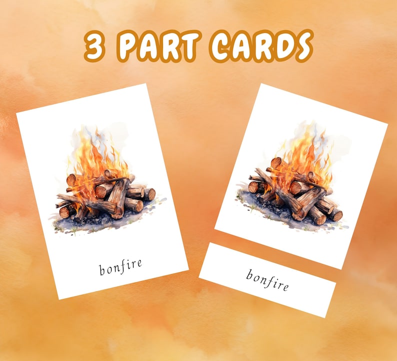 60 Watercolor Fall Vocabulary Flashcards for Kids; Kids Flashcards ...