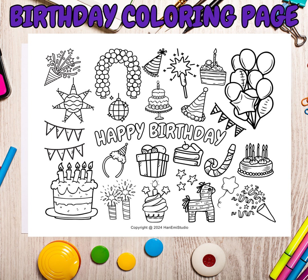 Birthday Coloring Page for Kids; Printable Coloring Book; Kids Coloring ...
