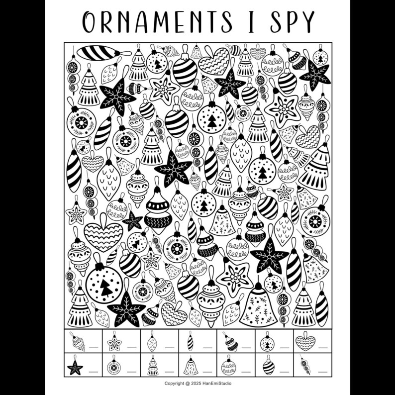 Ornaments Hidden Objects Game; Printable Christmas Game for Kids ...