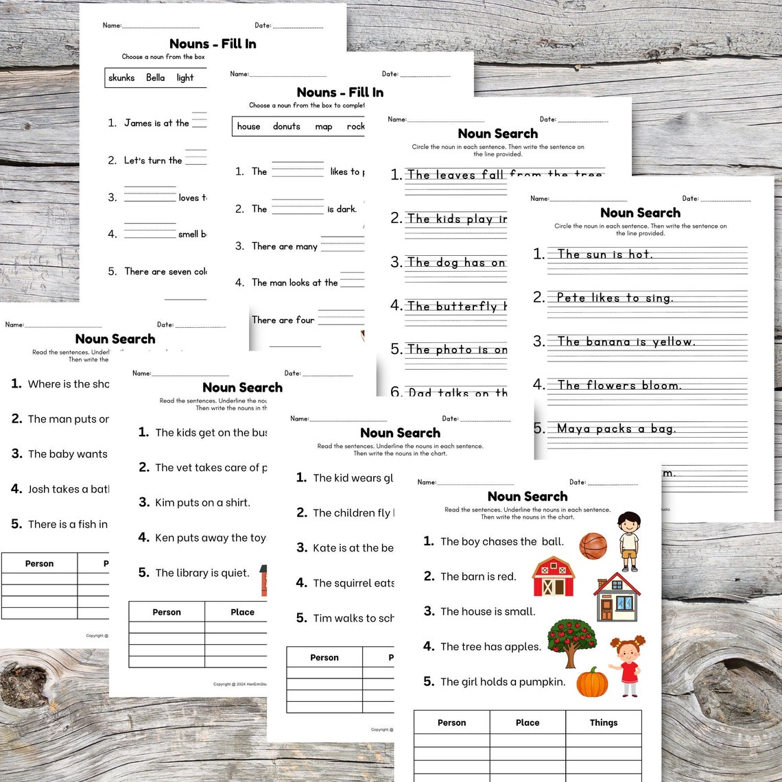 21 Noun Worksheets Bundle, Parts of Speech; Printable Noun Practice ...