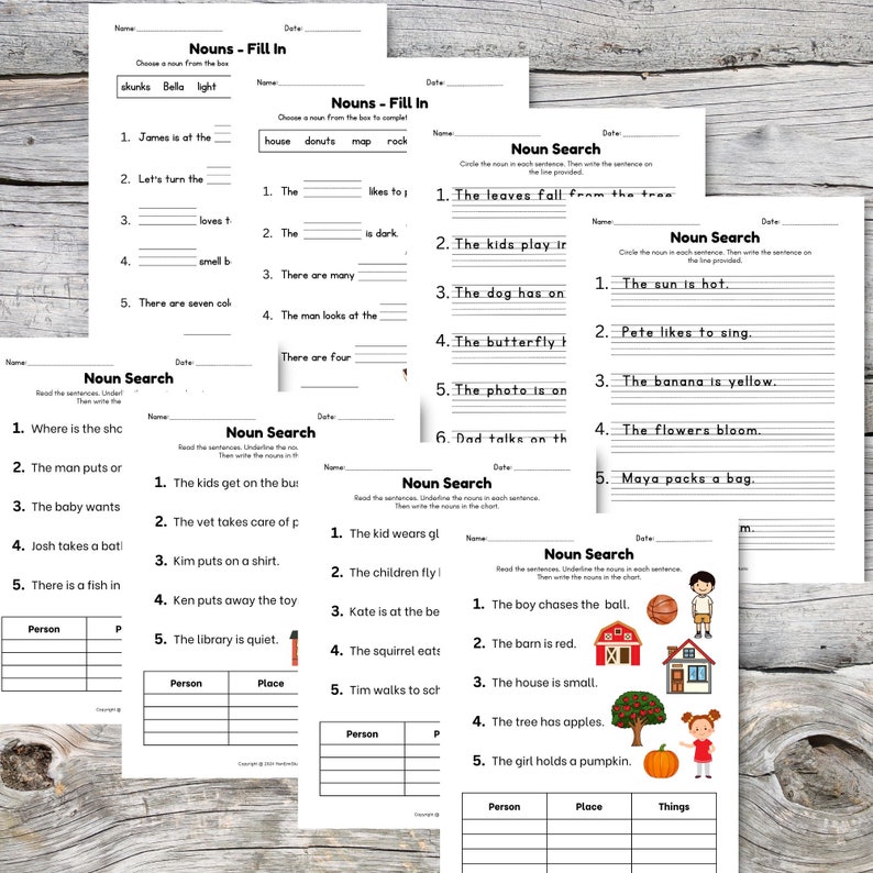 21 Noun Worksheets Bundle, Parts of Speech; Printable Noun Practice ...