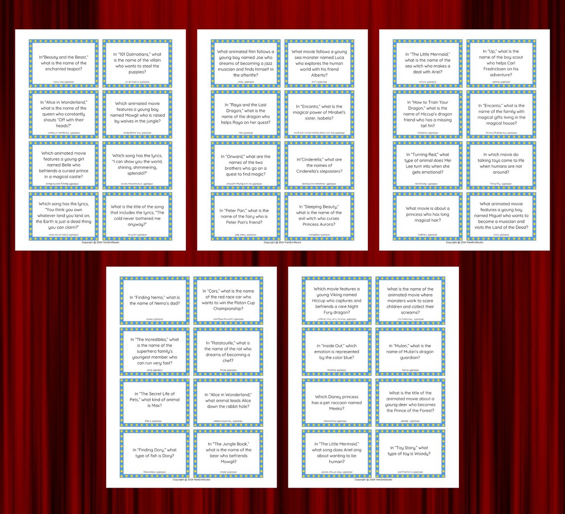 88 Kids Movie Trivia Cards; Family Game Night; Kids Trivia Game; Travel ...