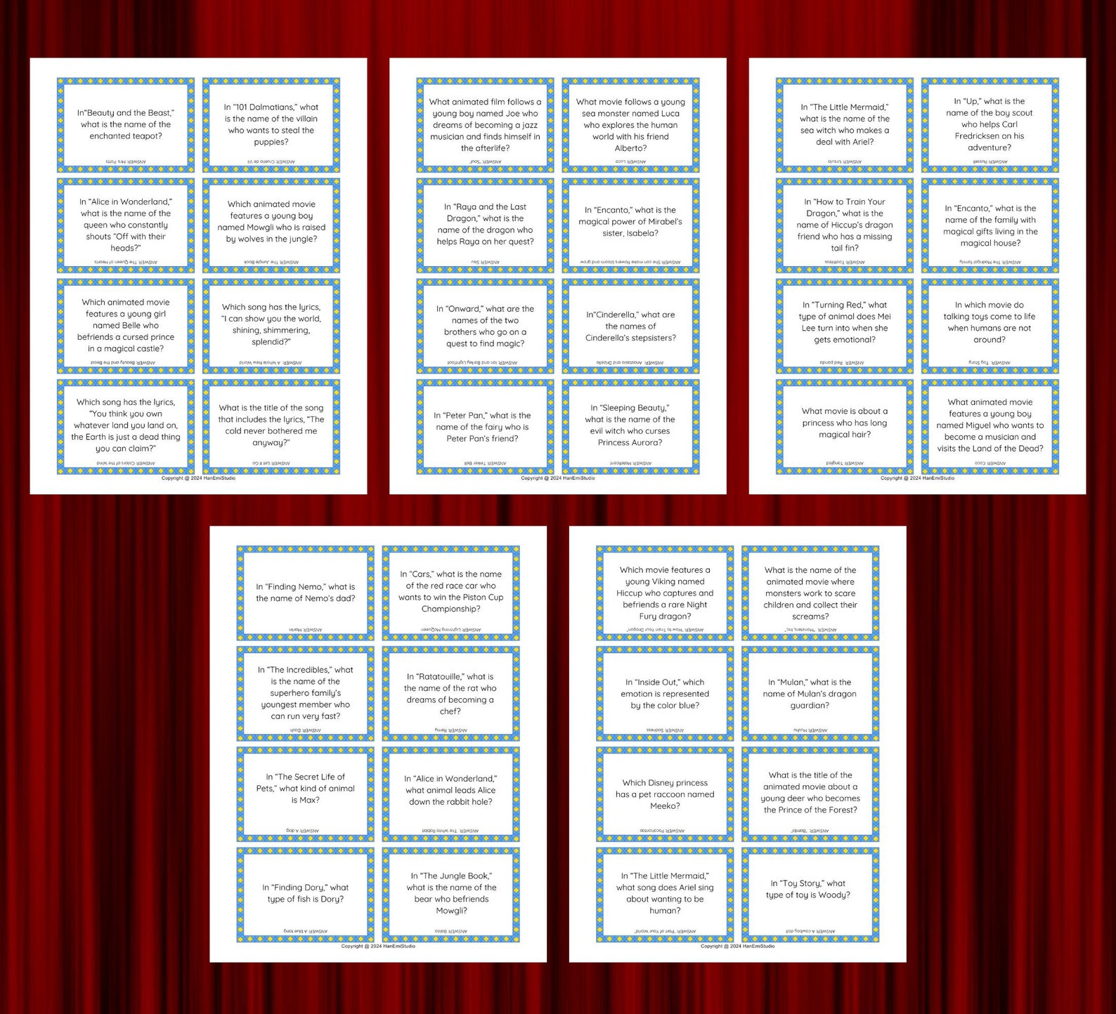 88 Kids Movie Trivia Cards; Family Game Night; Kids Trivia Game; Travel ...