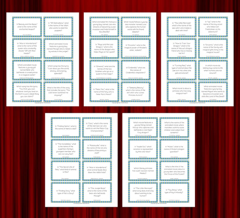 88 Kids Movie Trivia Cards; Family Game Night; Kids Trivia Game; Travel ...