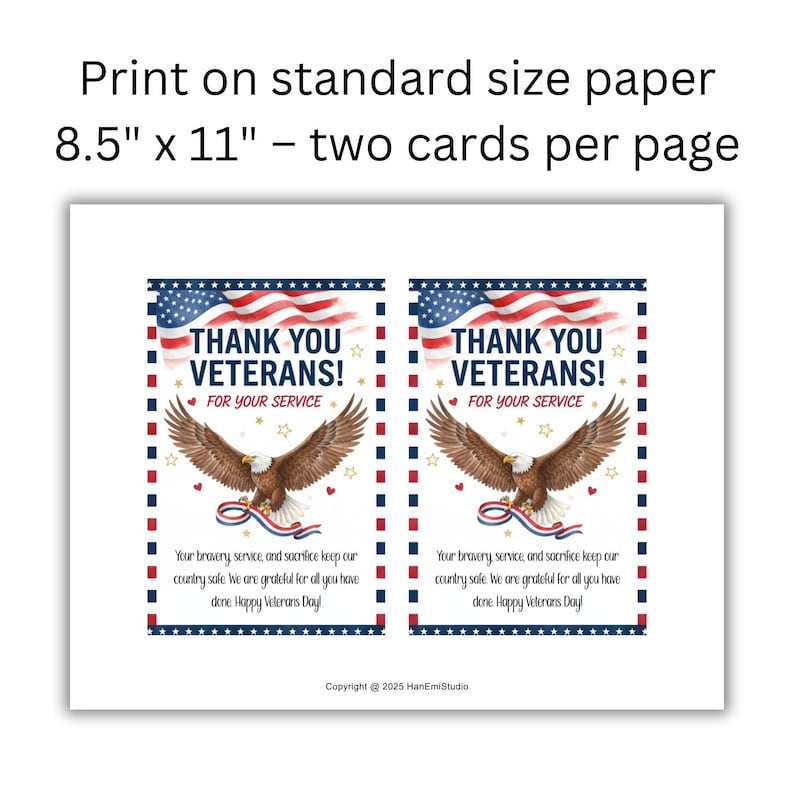 Printable Veterans Day Thank You Card; Patriotic Thank You Card for ...