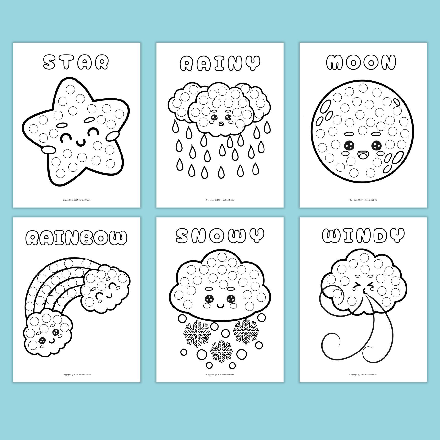 Weather Dot Marker Coloring Pages: Kids Preschool Activity (PDF) - Etsy