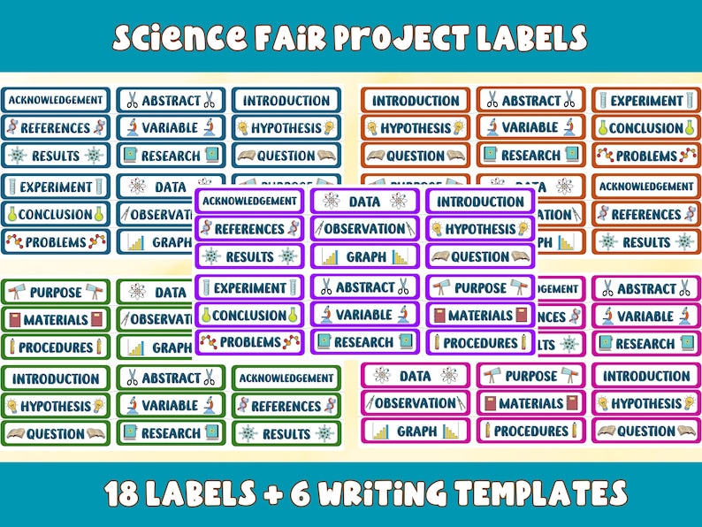 18 Science Fair Project Labels and 6 Writing Templates (available in 5 ...