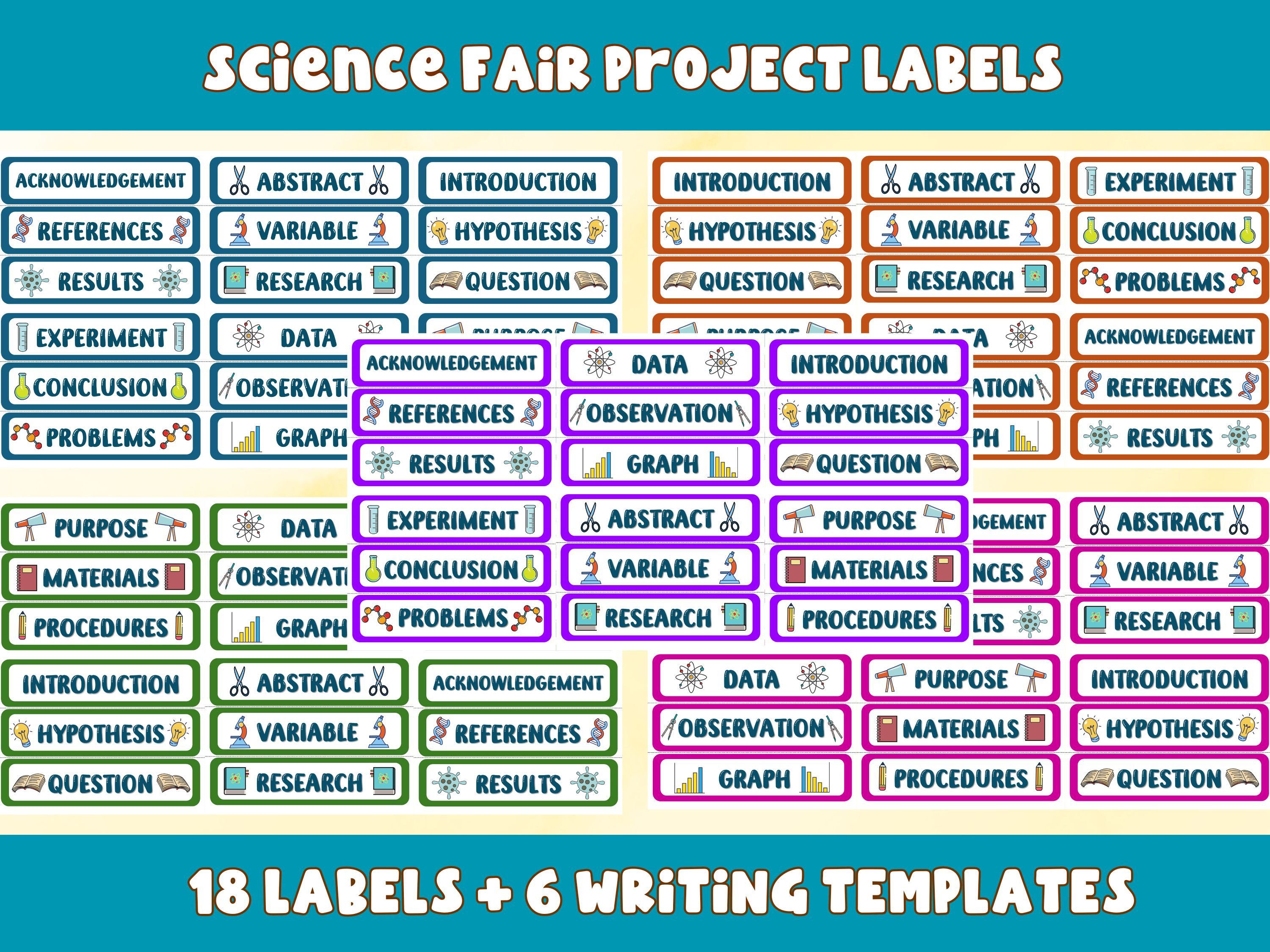 18 Science Fair Project Labels and 6 Writing Templates (available in 5 ...
