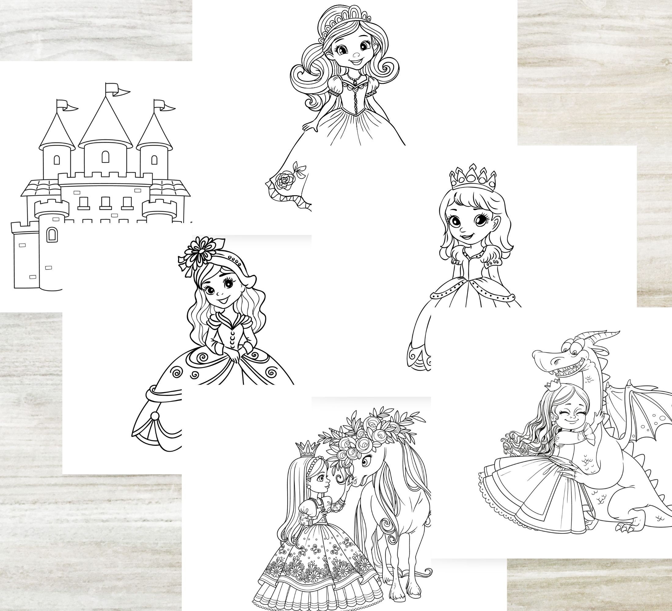 50 Princess Coloring Page for Kids; Printable Coloring Book; Kids ...