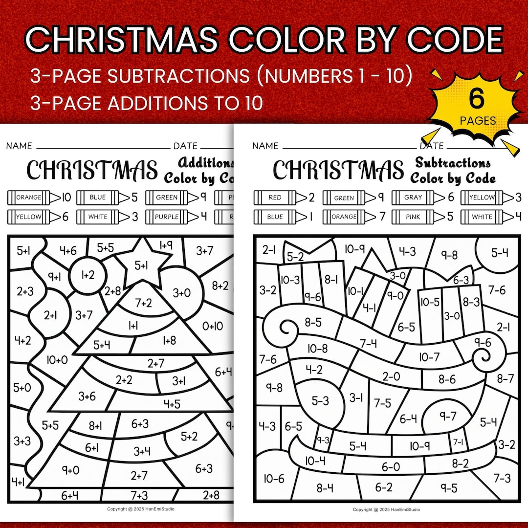 Christmas Subtraction and Addition Color by Code; Christmas Color by ...