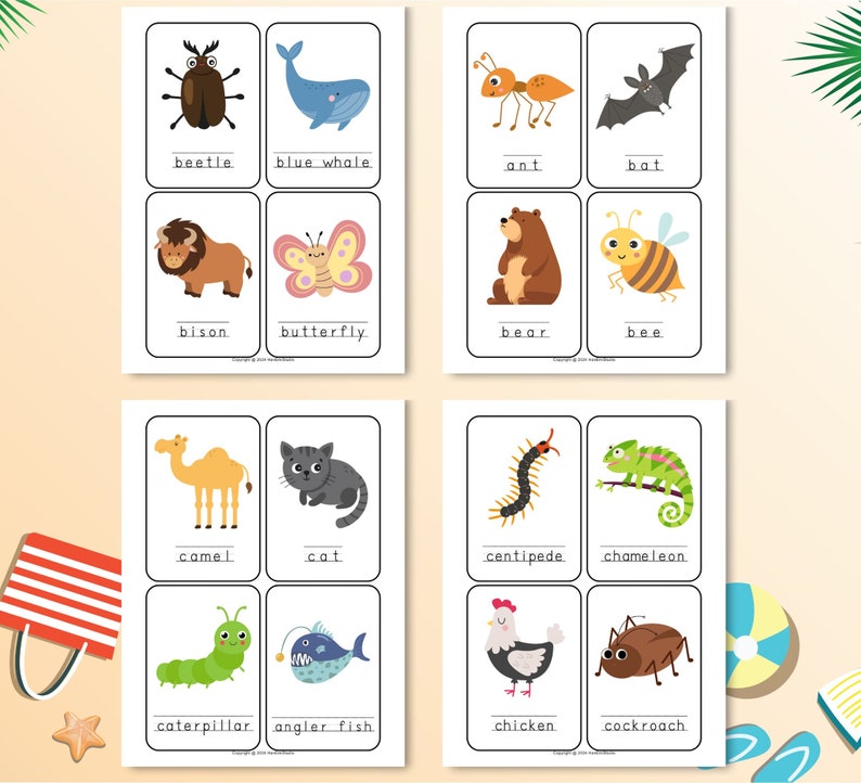 108 Animal Flashcards for Kids, Kids Learning Flash Cards, Preschool ...