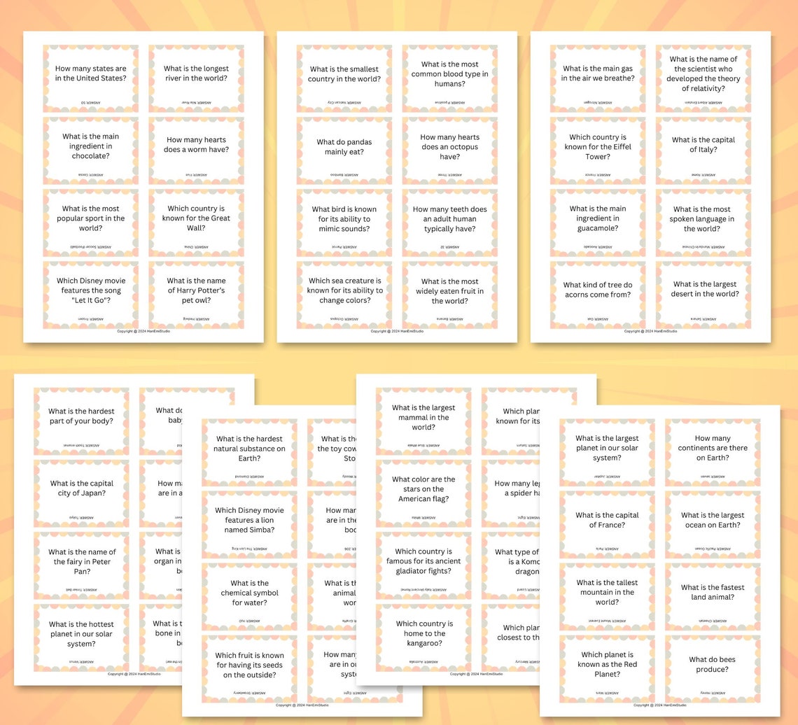 104 Kids Trivia Cards Family Game Night, Trivia Questions, Travel ...