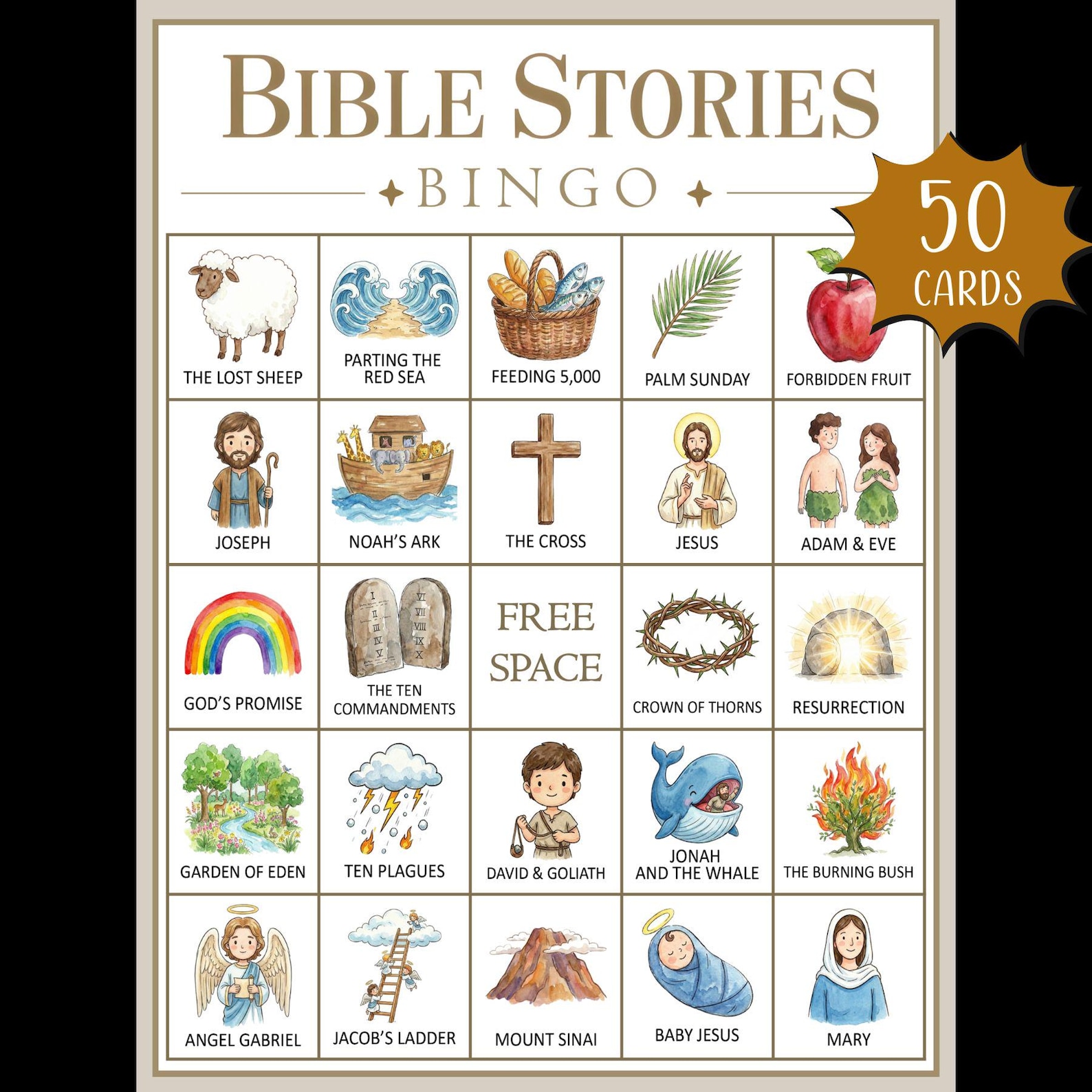 Bible Stories Bingo Game Printable; Sunday School Bingo Game; Sunday ...
